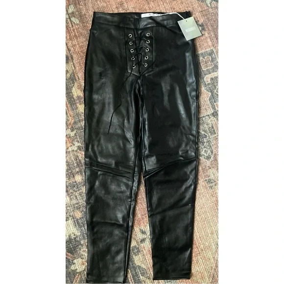 Missguided | Pants & Jumpsuits | Missguided Lace Up Leather Trousers ...